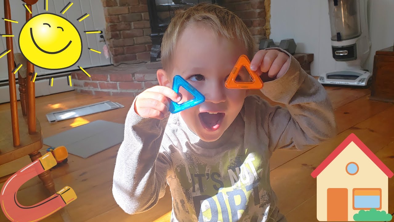 Toddler Builds A Colorful Magnet House - YouTube