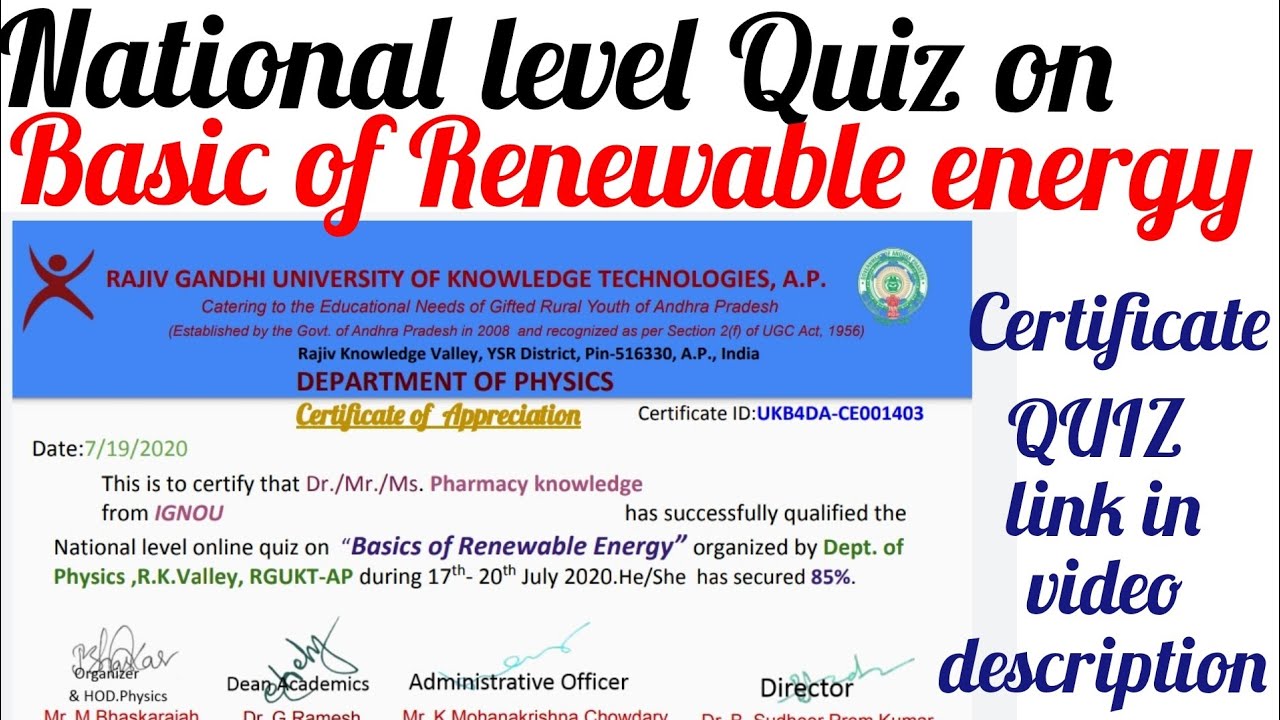 National level Quiz on Basic of Renewable energy . Quiz link in video ...