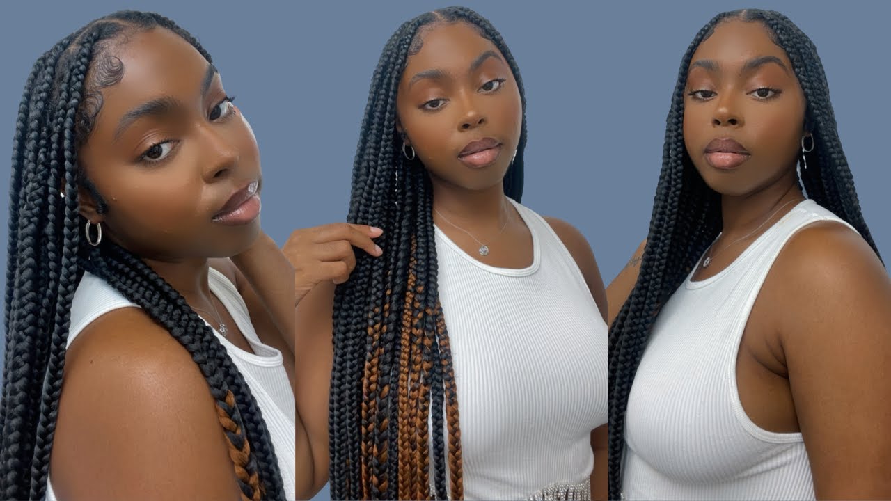 CHUNKY JUMBO KNOTLESS Braids With Highlights |1B/30 HAIR MIX - YouTube