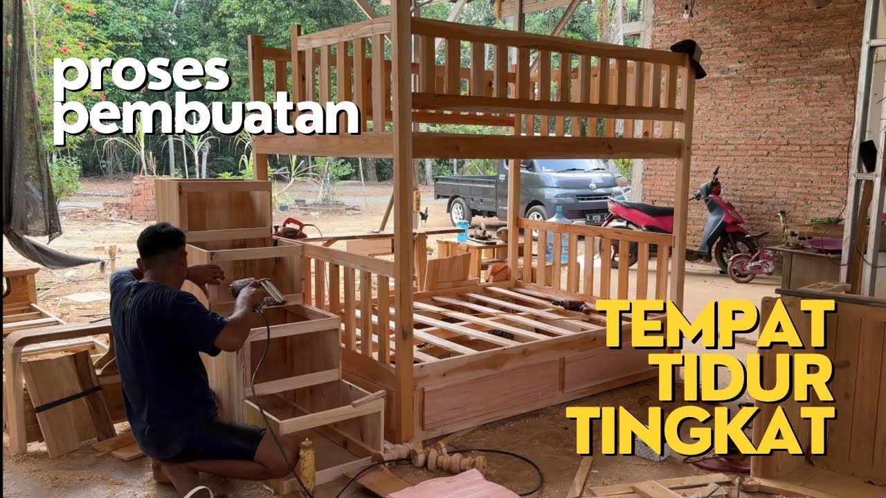 Proses pembuatan tempat tidur tingkat dari kayu - YouTube