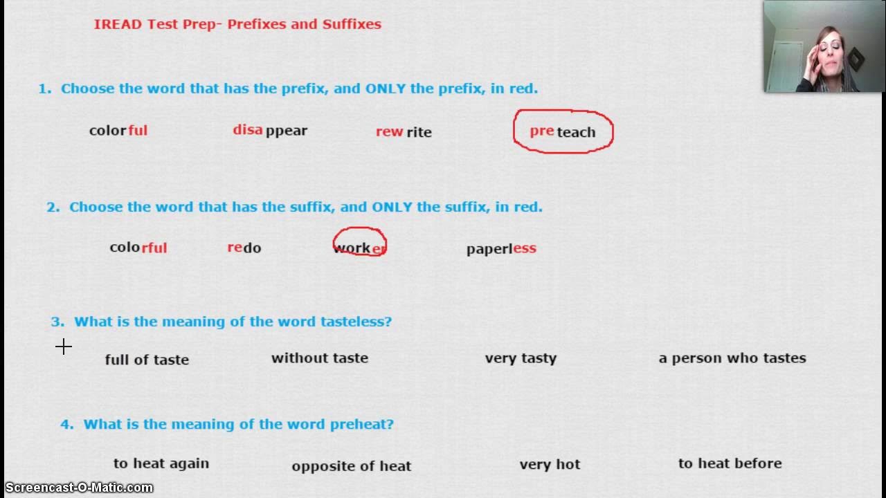 IREAD Test Prep- Prefixes and Suffixes - YouTube