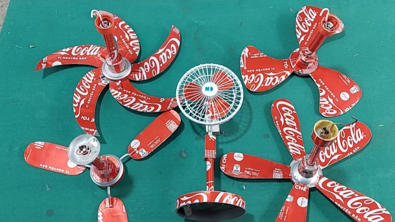 4 ceiling fans and 1 beautiful homemade tree fan made from coca-cola ...