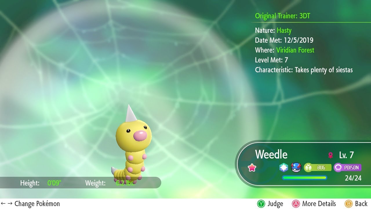 013 Weedle Shiny 01 Pokemon Let's Go Viridian Forest. - YouTube
