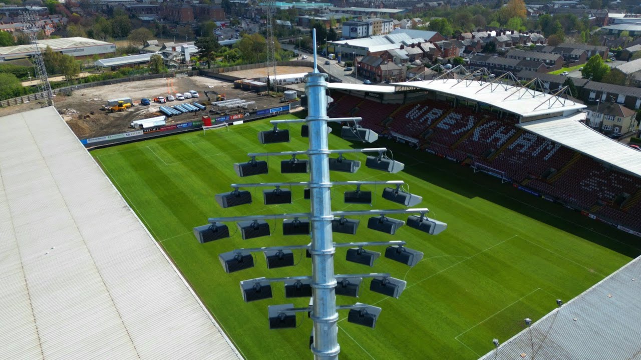 Wrexham AFC - New Floodlights (DJI Mini 3 Pro) - YouTube