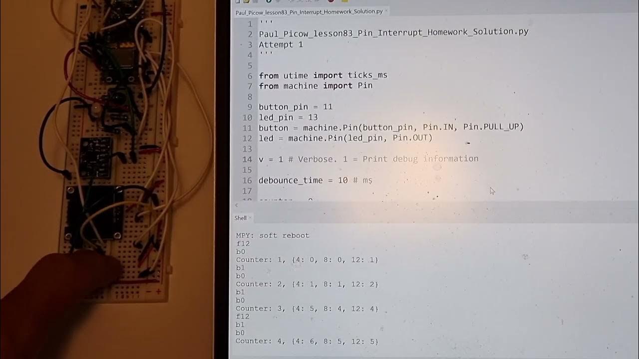My solution to Paul's Pico W lesson 83, using interrupts and debounce a push button - YouTube