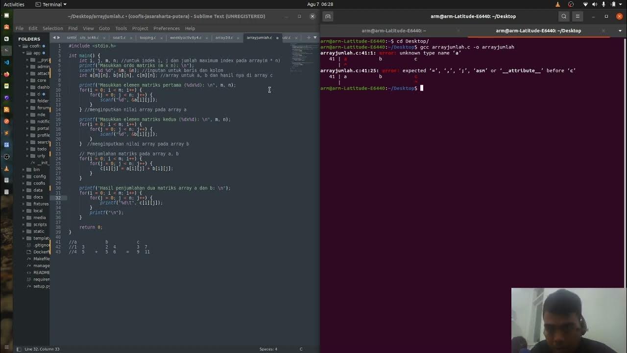 Programming penjumlahan array 2d - YouTube