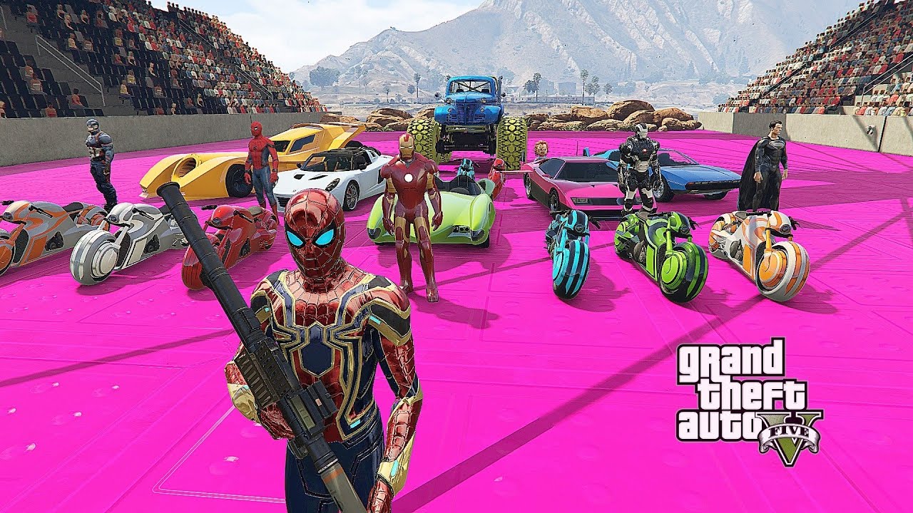 GTA 5 MARVEL & DC SUPERHEROES VS SLOPE IN THE SEA - YouTube