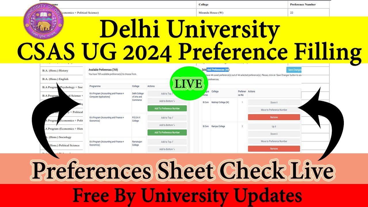 Delhi University Csas Phase 2 Preference Filling Checking Live By