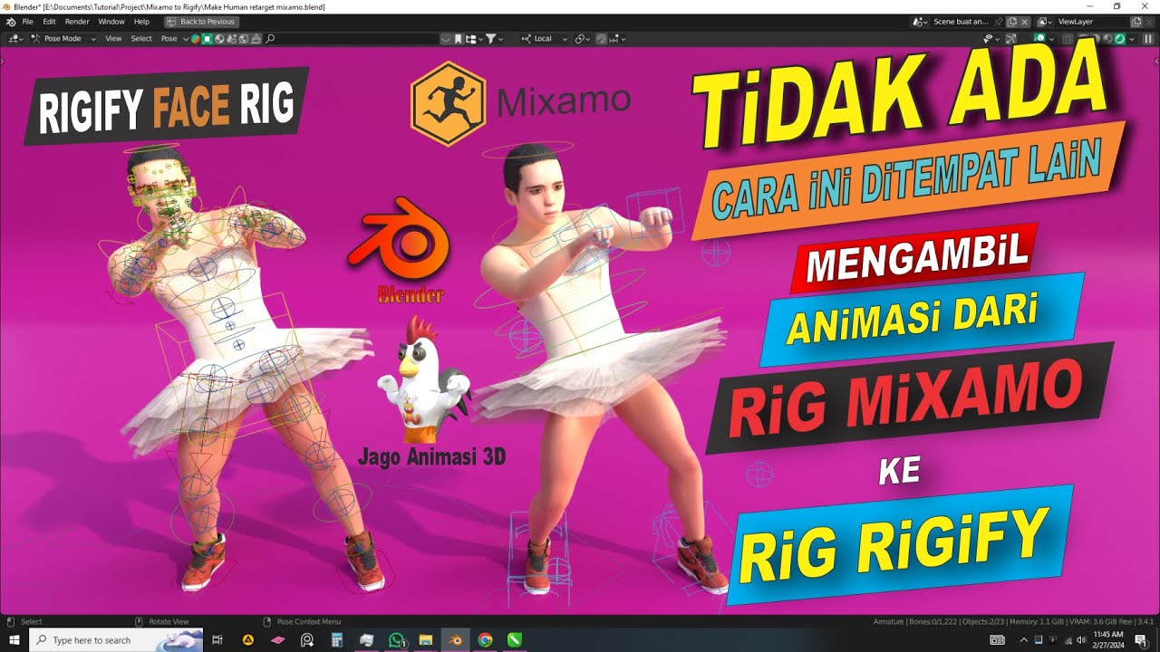 TEKNIK BARU 📌 RETARGET ANIMASI DARI CONTROL RIG RIGIFY KE RIG MIXAMO ...