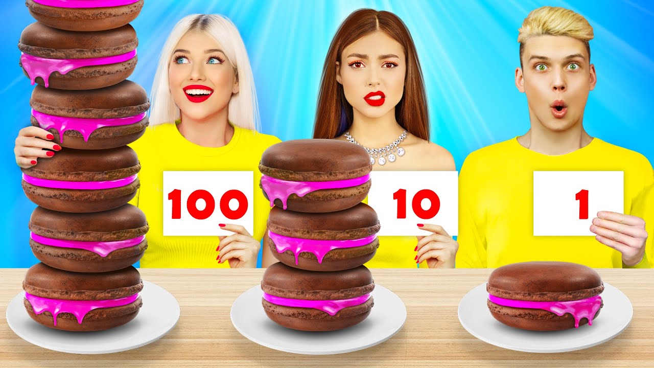 100 Layers Food Challenge! 100+ Coats Giant VS Tiny Food and Sweets for ...