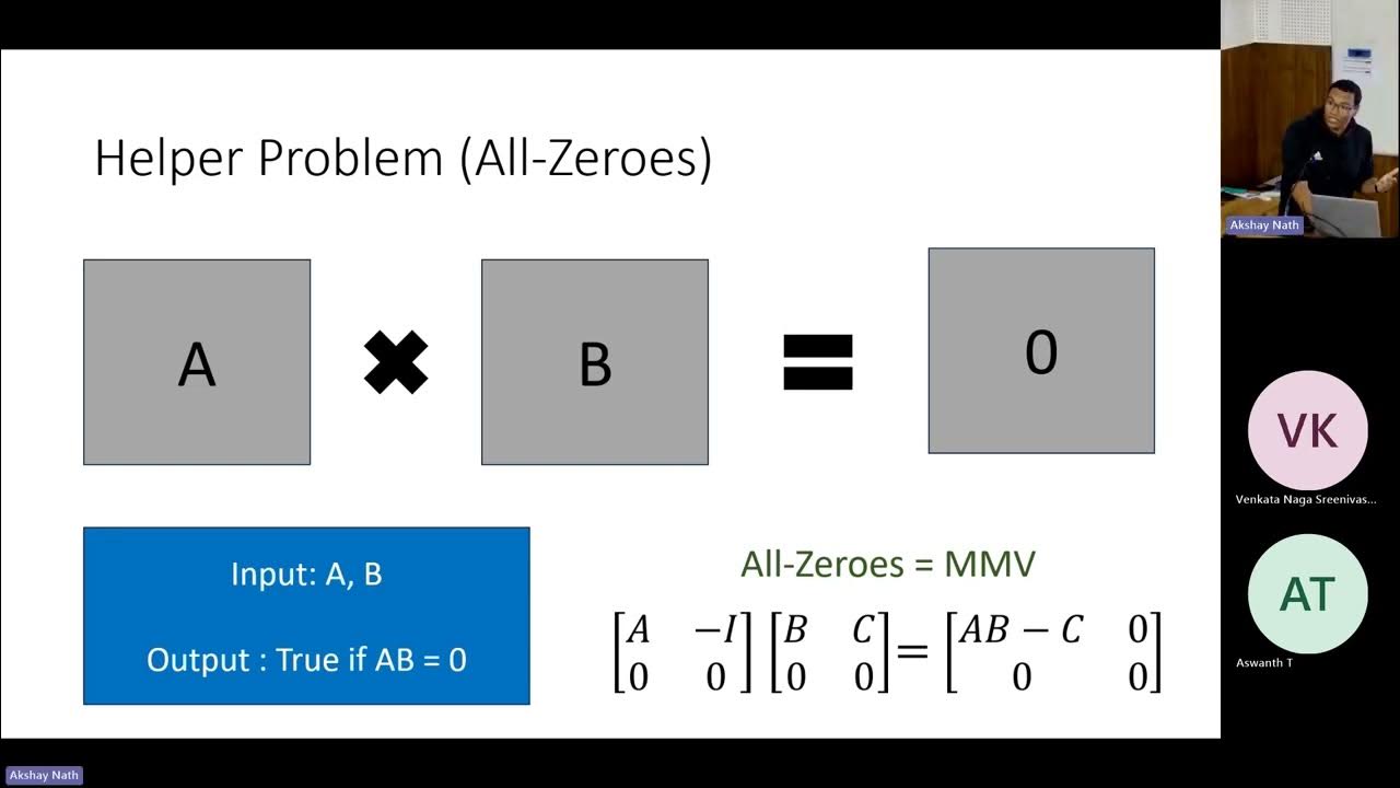 Matrix Multiplication and Verification Using Coding Theory, by Karthik Gajulapalli - YouTube