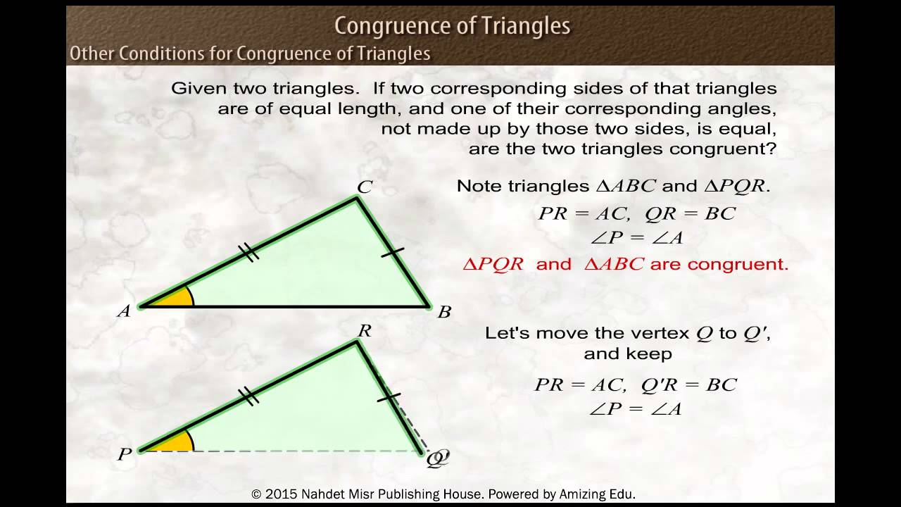 Other Conditions for Congruence of Triangles - YouTube