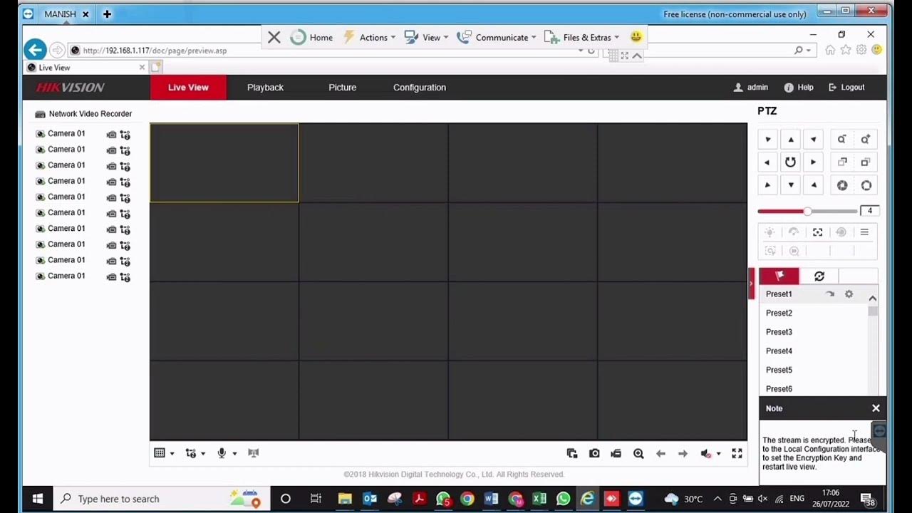The stream is encrypted please go to Local configuration interface to set encryption key in ...