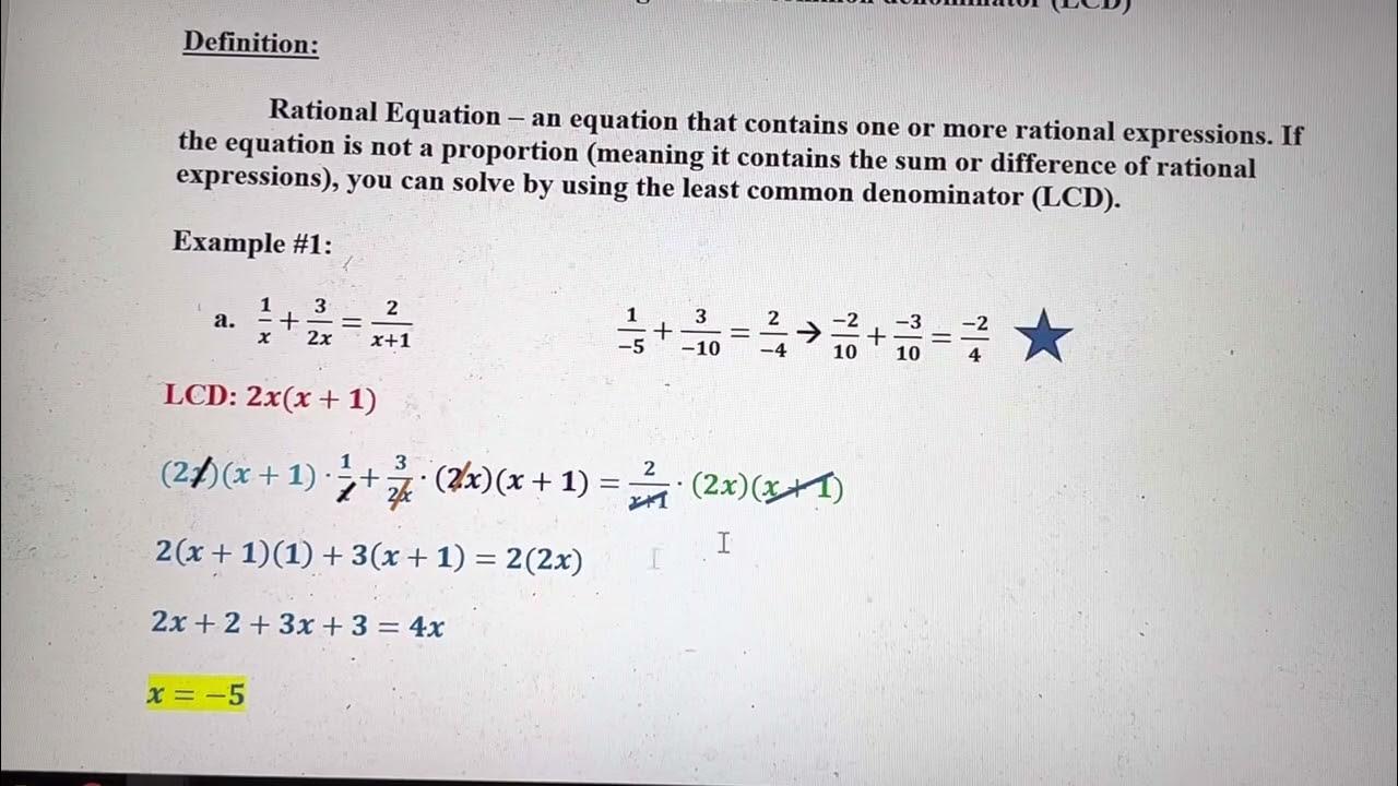 Solving Rational Equations Using the Least Common Denominator (LCD ...
