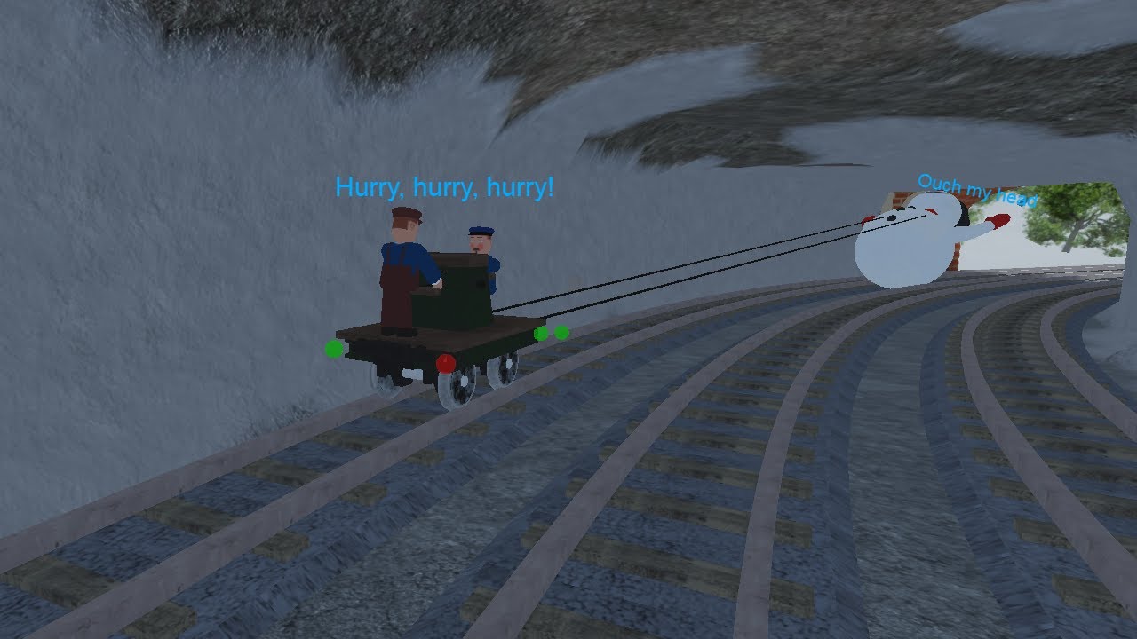 Taking the snowman for a ride while he bounces around everywhere in ...