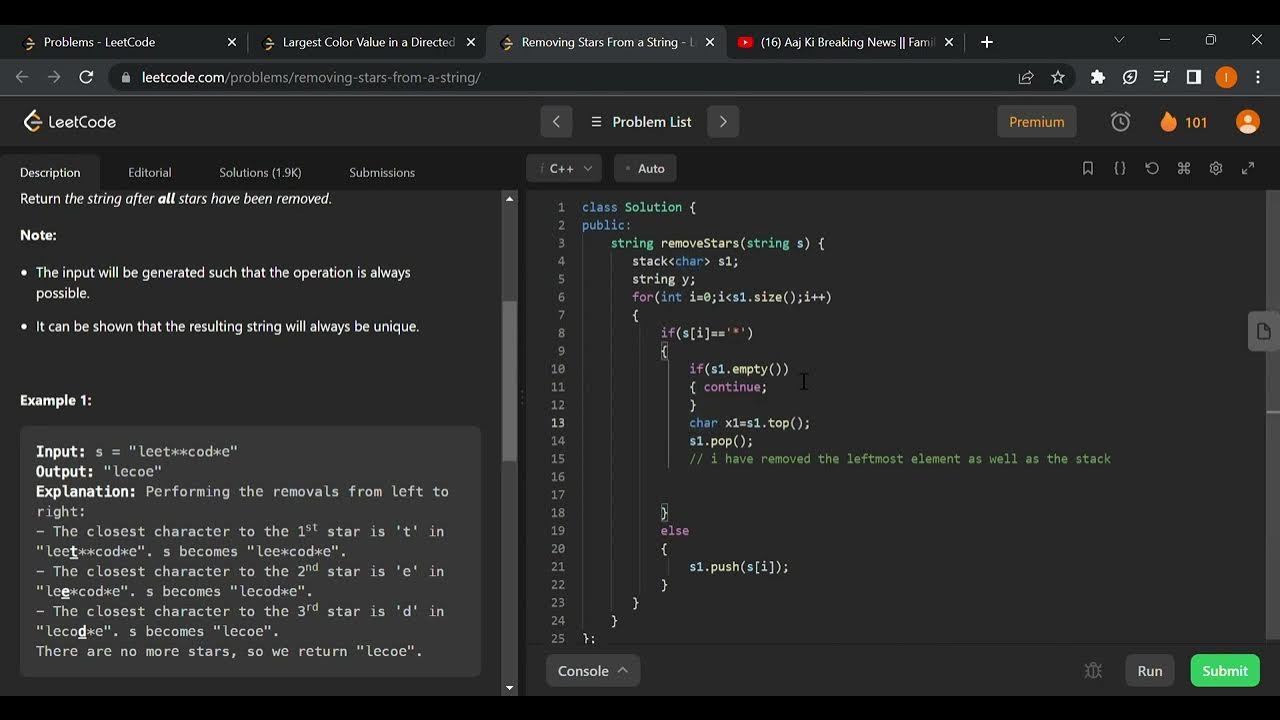 Removing Stars From a String LeetCode - YouTube
