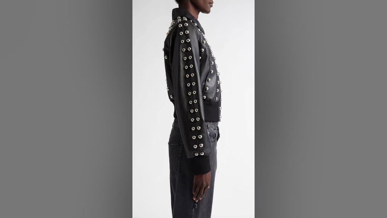 Studded Leather Bomber Jacket Women, Handmade Crafted Style Short ...