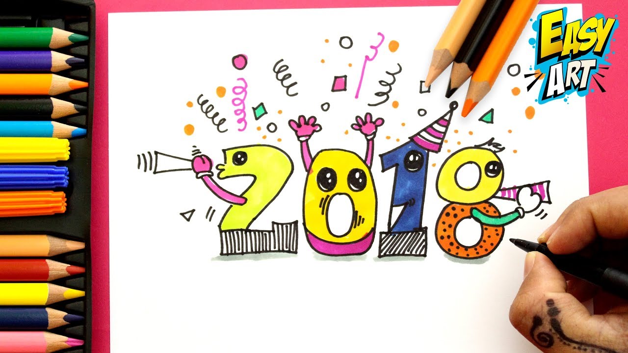 Como Dibujar Feliz Años Nuevo 2018 How to Draw Happy New Year 2018 ...