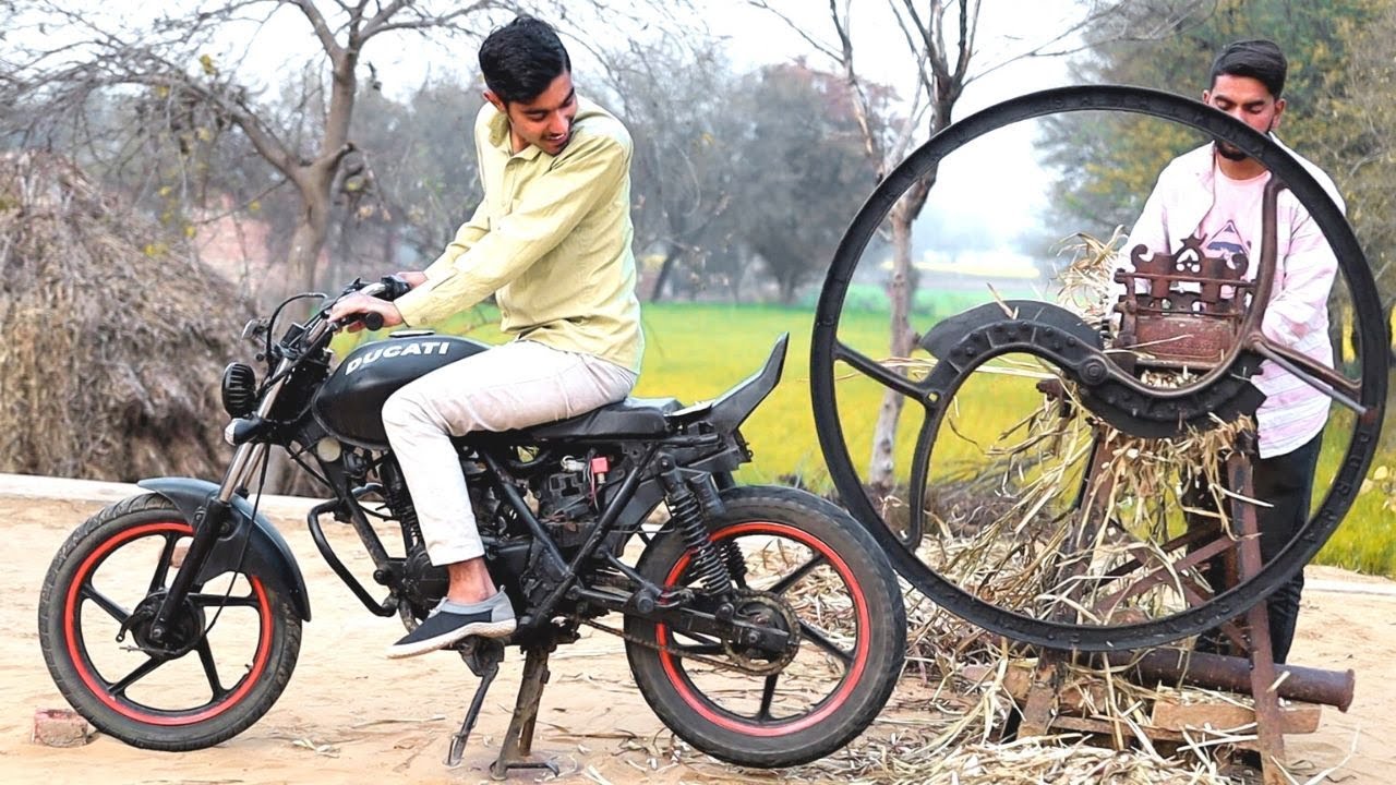 बाइक से चलायी चारा काटने की मशीन | Bike Powered Machine | - YouTube
