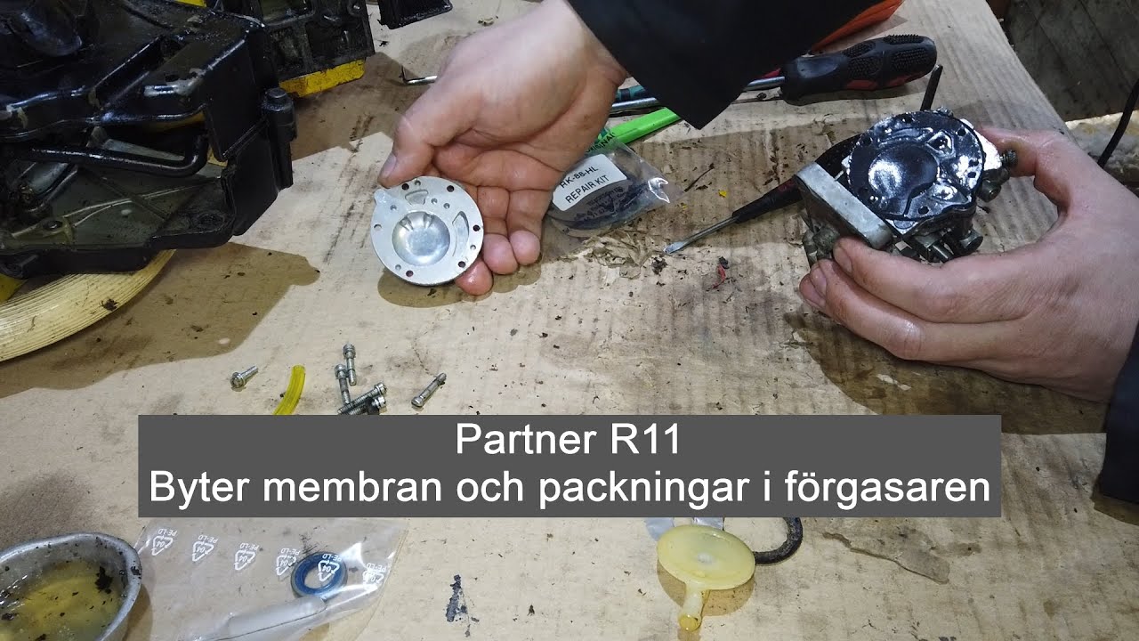 Partner R11 - Byter membran och packningar i förgasaren - YouTube