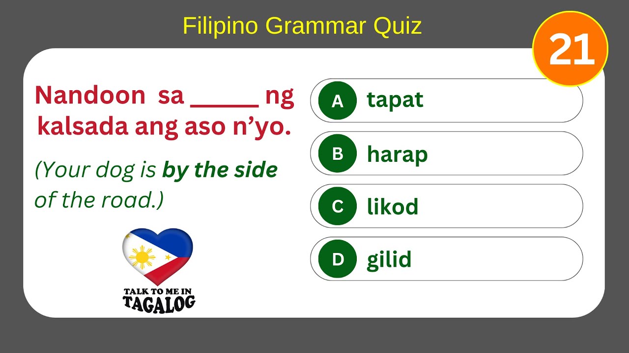 TAGALOG LANGUAGE TEST 21 | Tagalog Grammar Quiz - Prepositions # ...