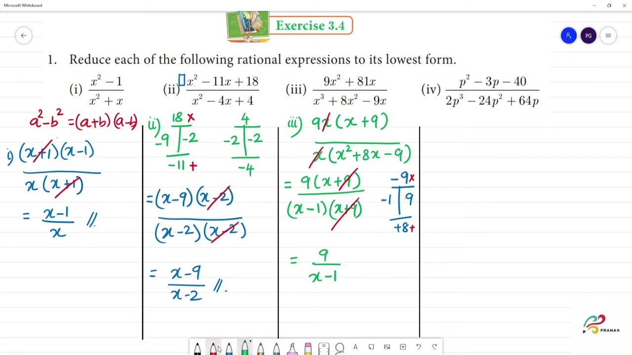 Class 10 TN 3 Algebra Exercise 3 4 1 Reduce I x 2 1 x 2 1 Ii Class 10 TN 3 Algebra Exercise 3 4 1 Reduce I x 2 1 x 2 1 Ii