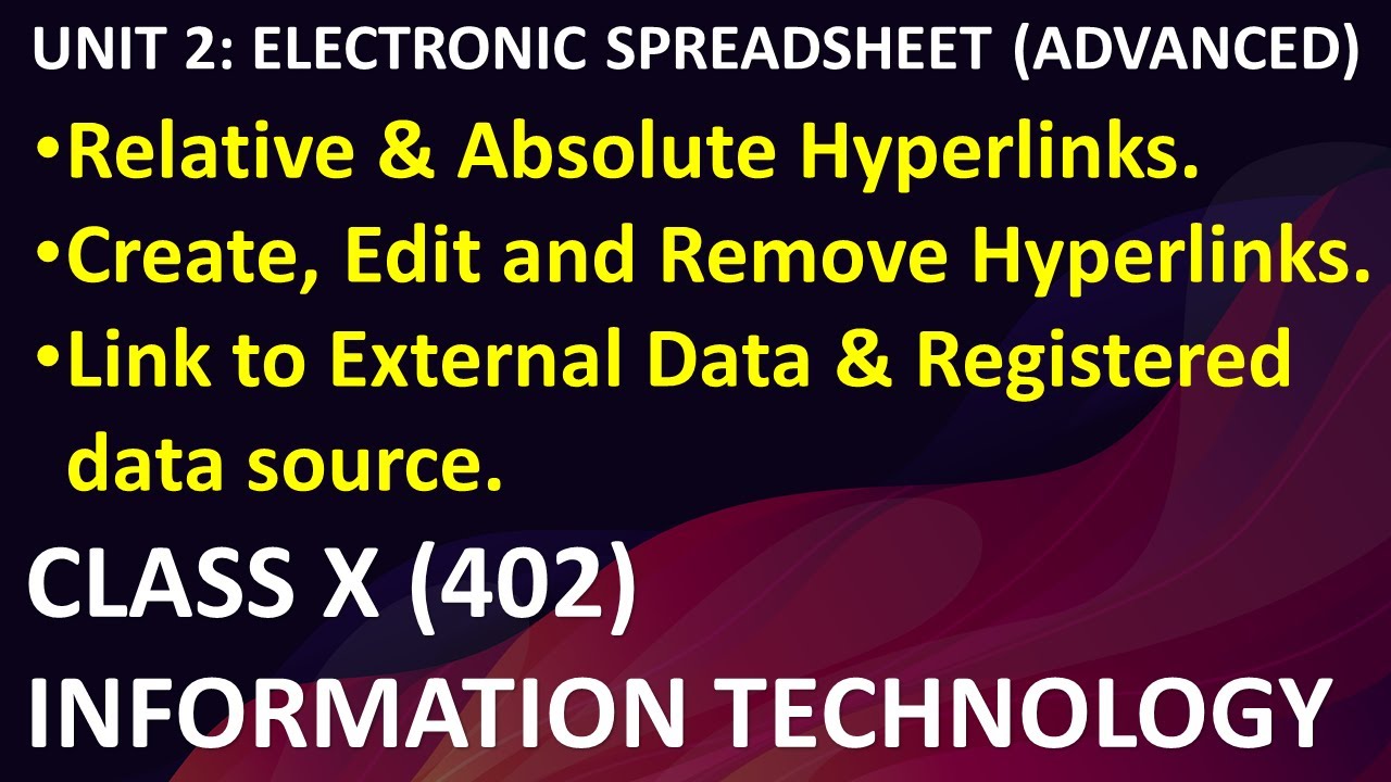 UNIT-2 | ELECTRONIC SPREADSHEET (ADVANCED) | HYPERLINK | LINK TO ...