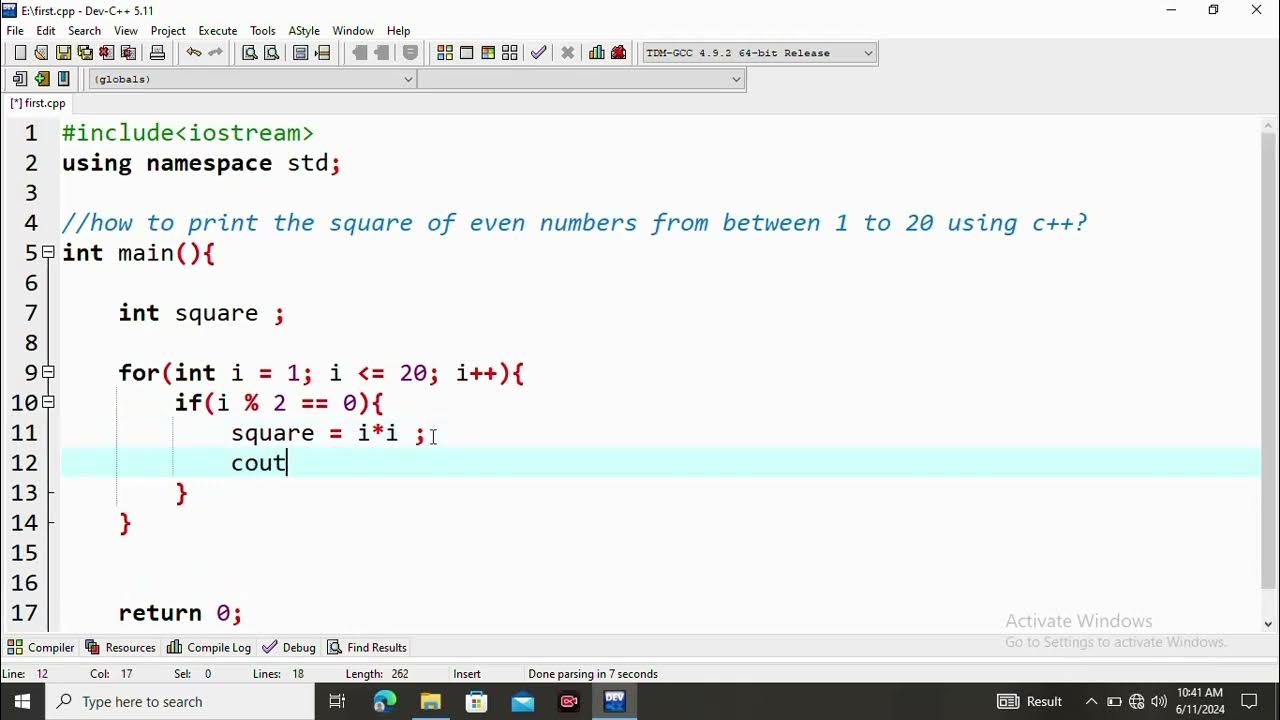 Square of even numbers program in c++ | #even #number #square #program | #devcpp #cpp ...