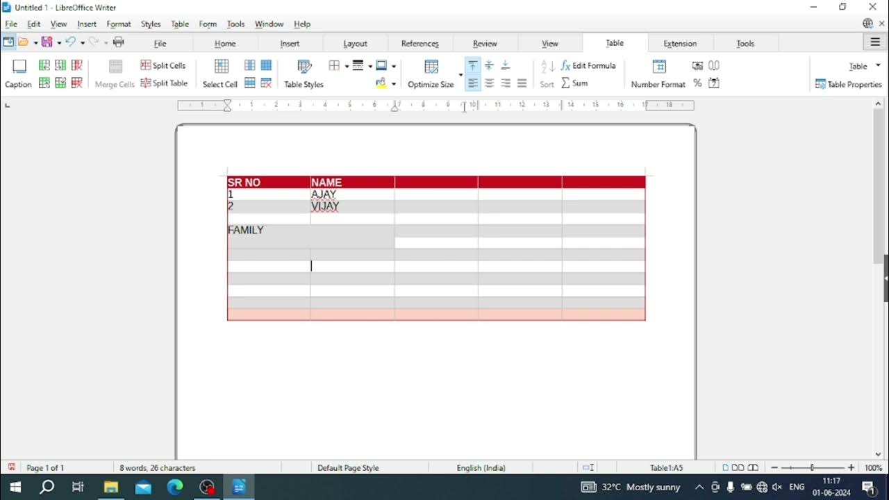 Insert Table in Libreoffice Writer|Add, Delete,Fill, Merge, split in Table|#adca #dca #olevel # ...