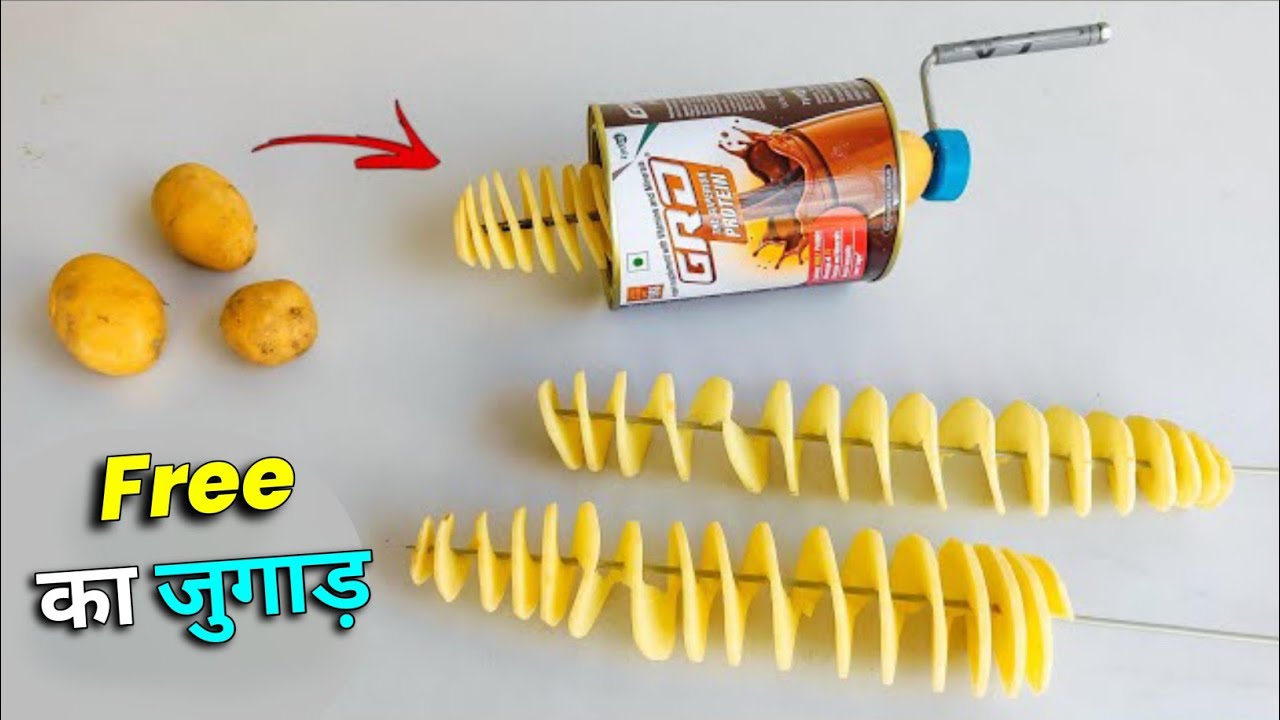 Homemade Spiral potato Cutter !! DIY Spiral Potato Slicer !! Potato ...