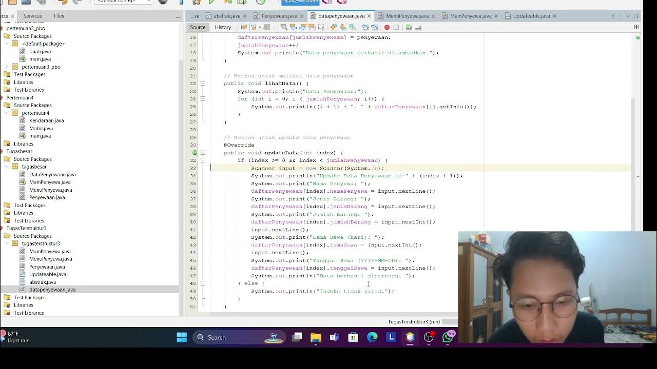 Tugas Terstruktur 3:Video Presentasi Membuat Update Mini Project PBO pada Java - YouTube