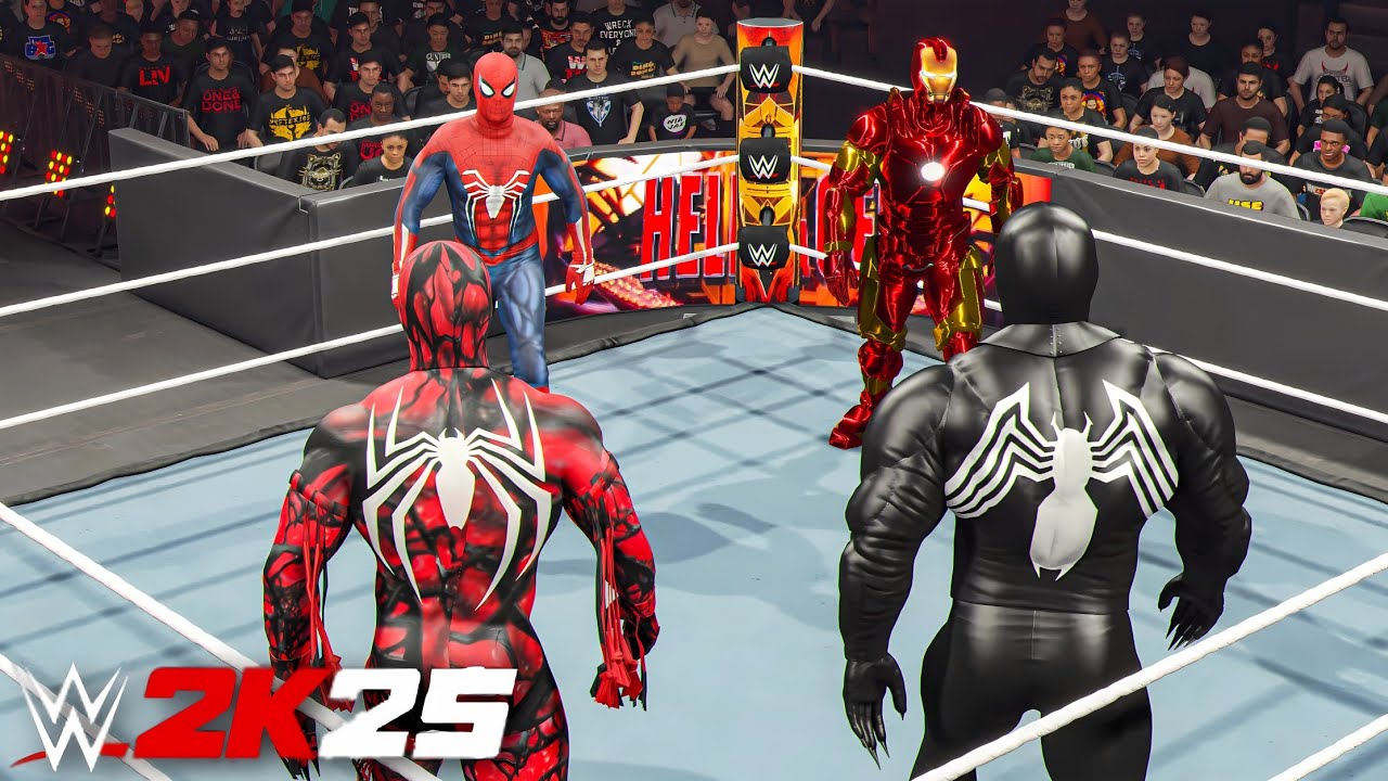 Spider-Man & IronMan Vs Venom & Carnage | Tag Team Match - WWE 2K25 ...