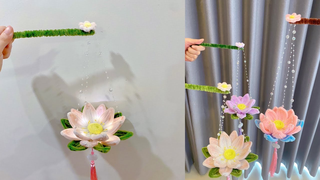 [EASY DIY] Lotus Lantern By Pipe Cleaner | Mid-Autumn Festival | Learning Craft With Min - YouTube
