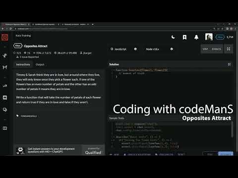 Codewars 8 kyu Opposites Attract Javascript - YouTube