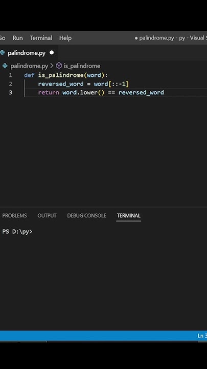 Palindrome in Python | Python Program | Python Shorts | Coding Shorts - YouTube