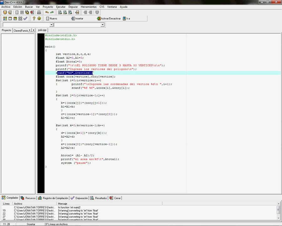 Dev- C++ área poligono - YouTube