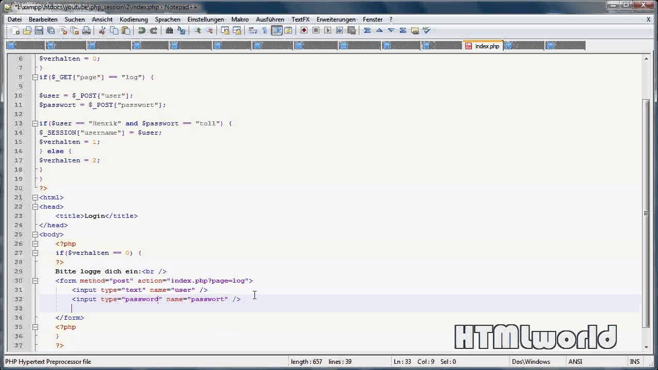 PHP Tutorial: LOGIN per PHP SESSION erstellen | deutsch - YouTube