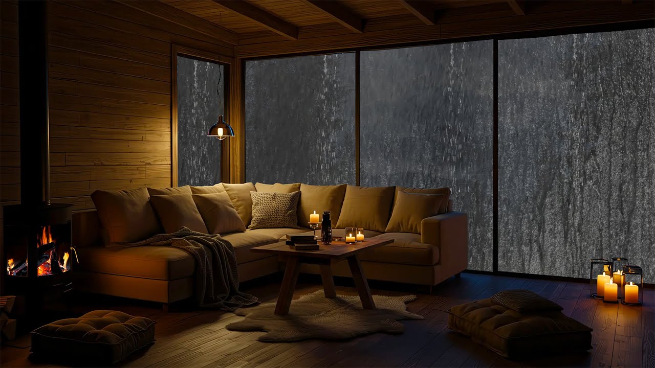 Rainy Forest Cabin Ambience – Cozy Fireplace & Soothing Nature Sounds ...
