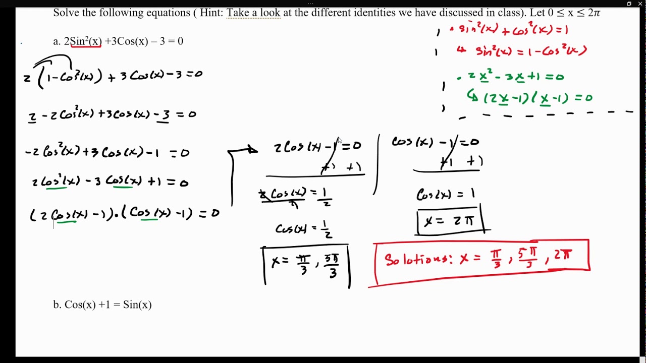 Solving Trig equations ( identities) - Pre Calculus - YouTube