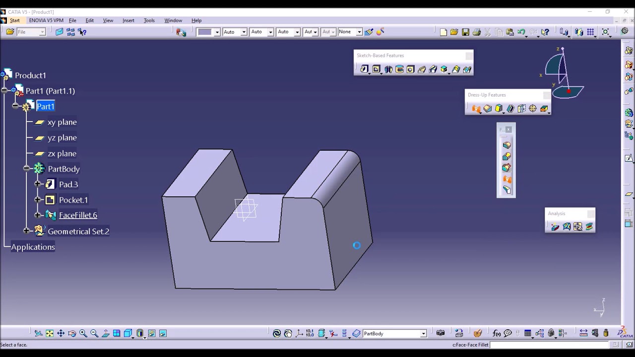 Fillet, Chamfer, Draft Angle, Shell in CATIA - YouTube
