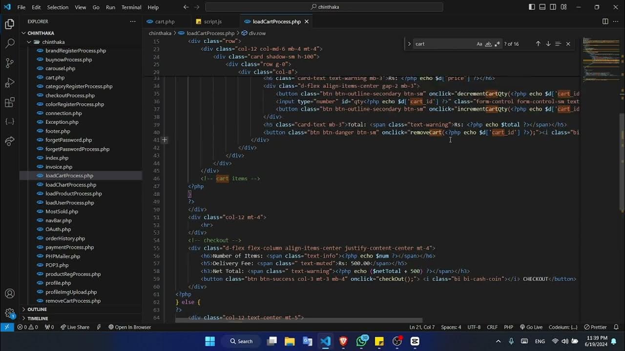 Program the cart page including product adding and viewing process - YouTube