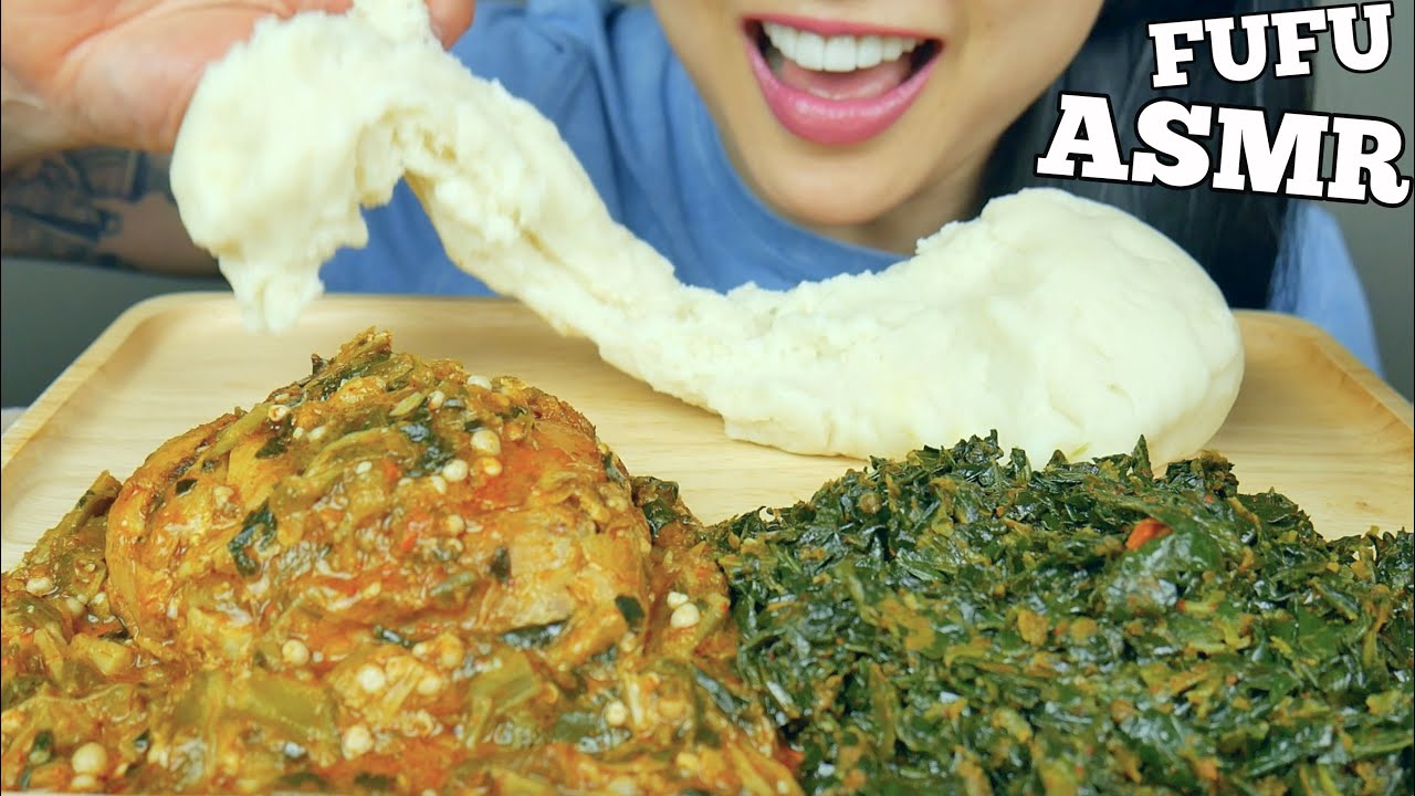 ASMR FUFU, EFO RIRO AND OKRA SOUP (EATING SOUNDS) NIGERIAN FOOD NO ...