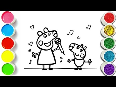 How to draw Peppa pig song Drawing painting and Coloring for kids and ...