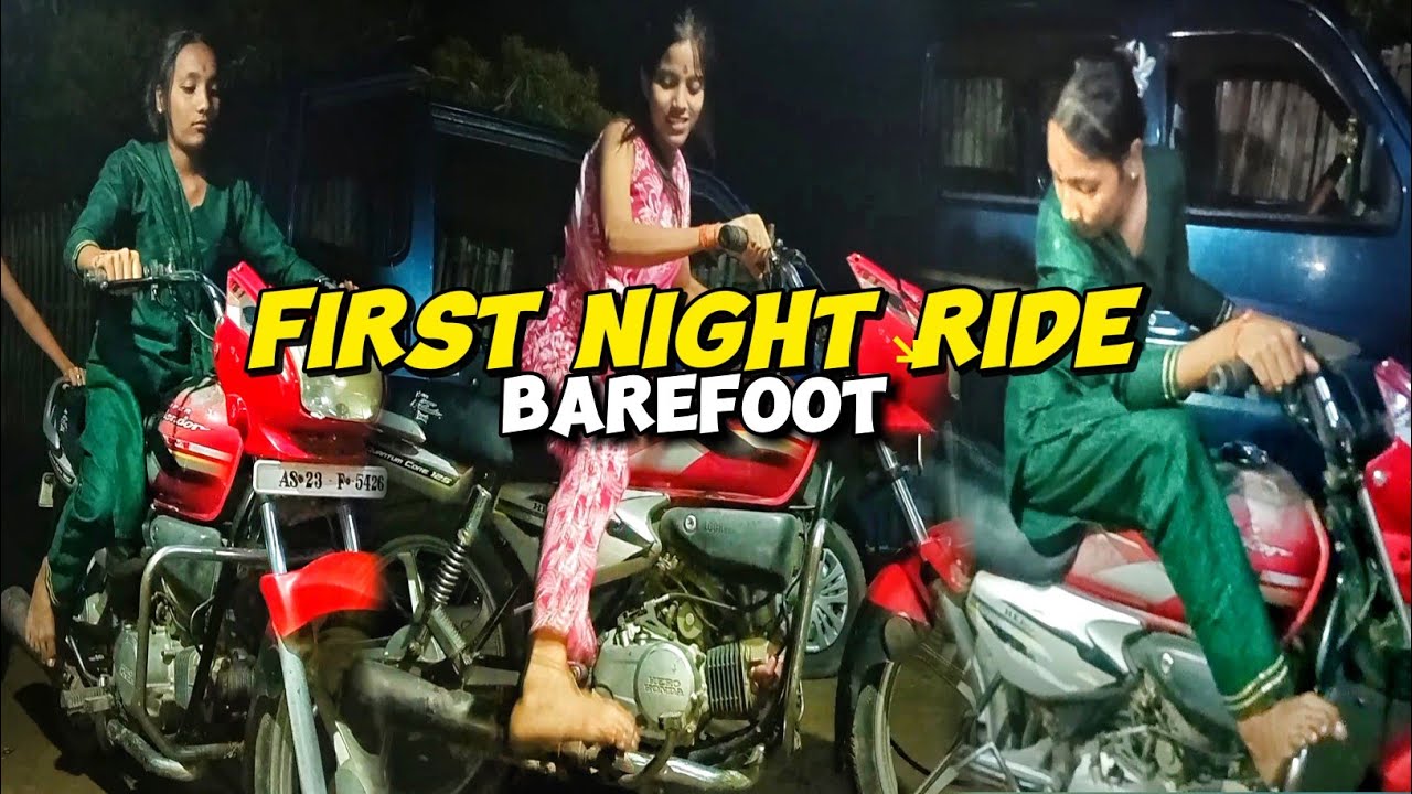 Night Ride 🌙 | Sister’s First Barefoot Kickstart on Old Hero Honda ...
