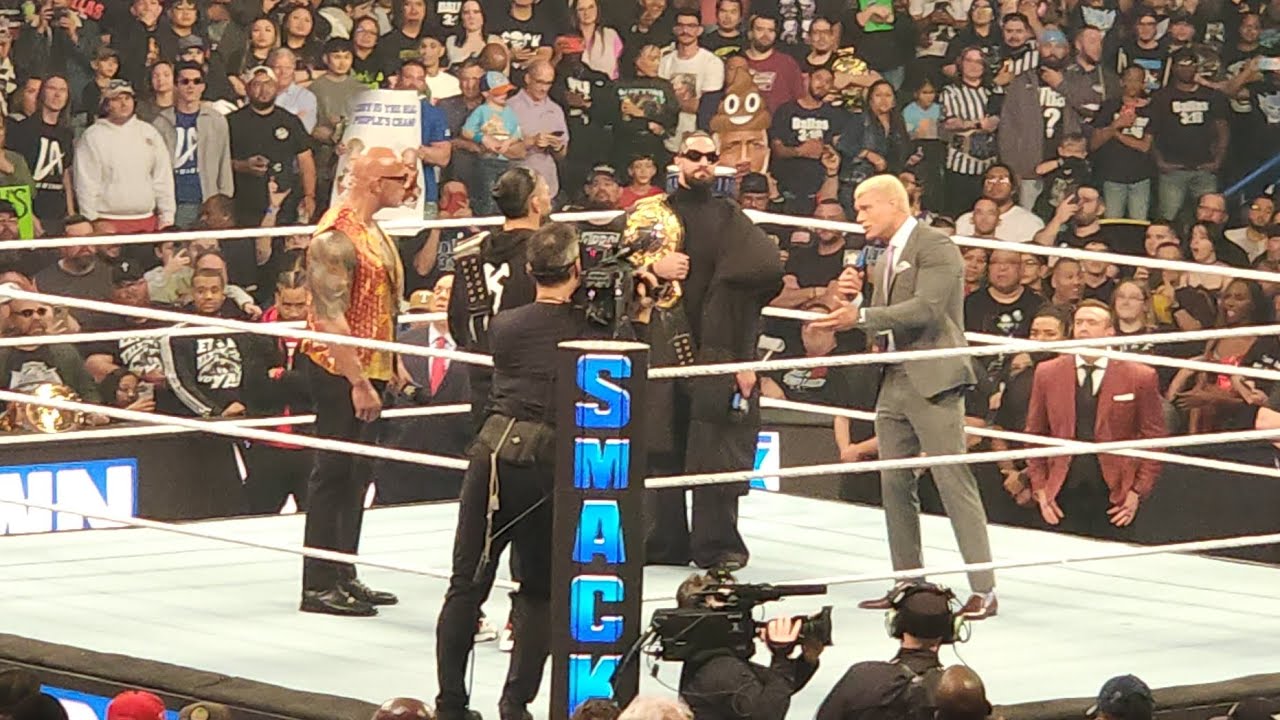THE ROCK GETS SLAPPED BY CODY RHODES LIVE ON SMACKDOWN! - YouTube