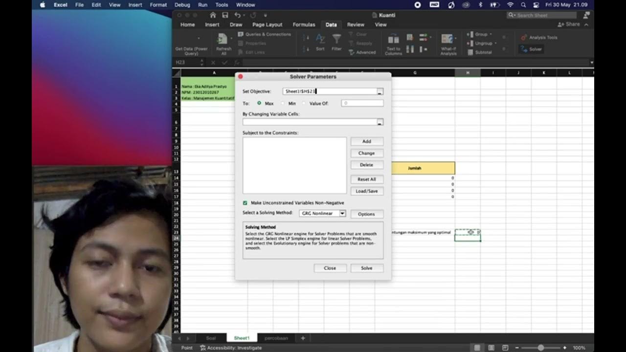 Manajemen Kuaantitatif II Metode Penugasan II Maksimasi II Menggunakan Excel Solver - YouTube