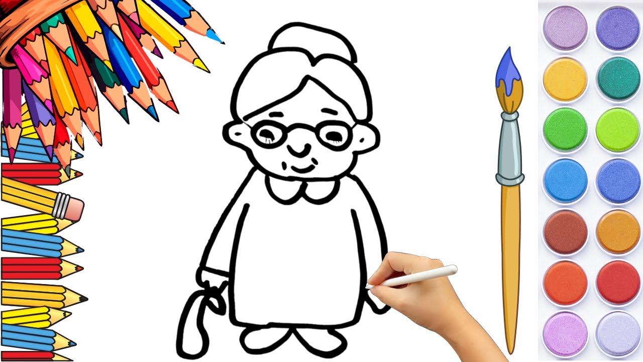 How To Draw a GRANDMA easily, easy Painting & Coloring For Kids and ...