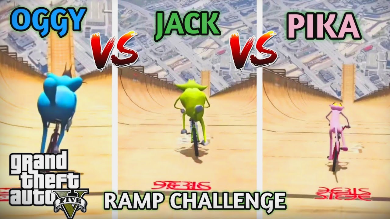 Oggy vs Jack vs pink panther World's biggest ramp challenge in gta 5 ...