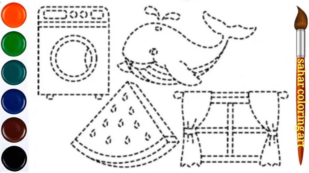 How to Draw Washing Machine, Fish, Watarmelon, Curtain - YouTube