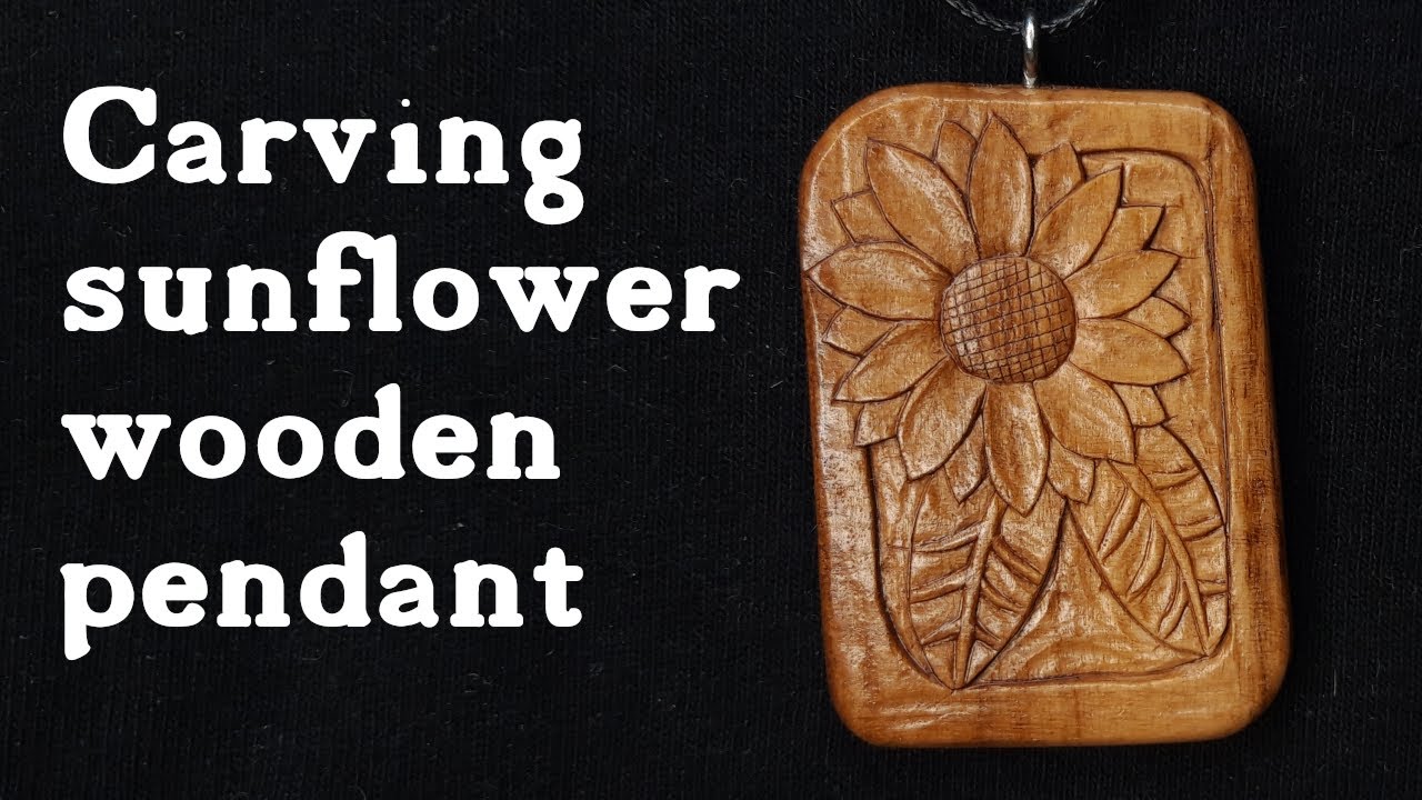 Carving sunflower wooden pendant - YouTube